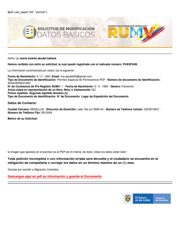 Solicitud Modificación de Datos RUMV PUK9PA98-1 | PDF