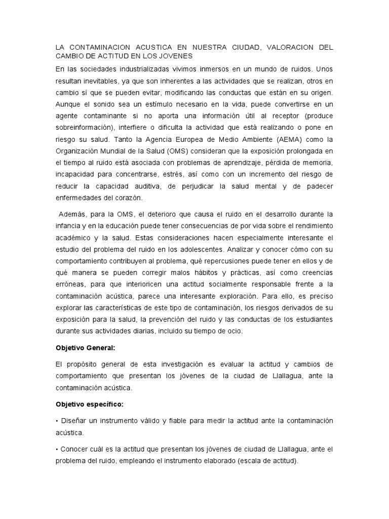 Actitud juvenil ante contaminación acústica | PDF | Sonido | Decibel