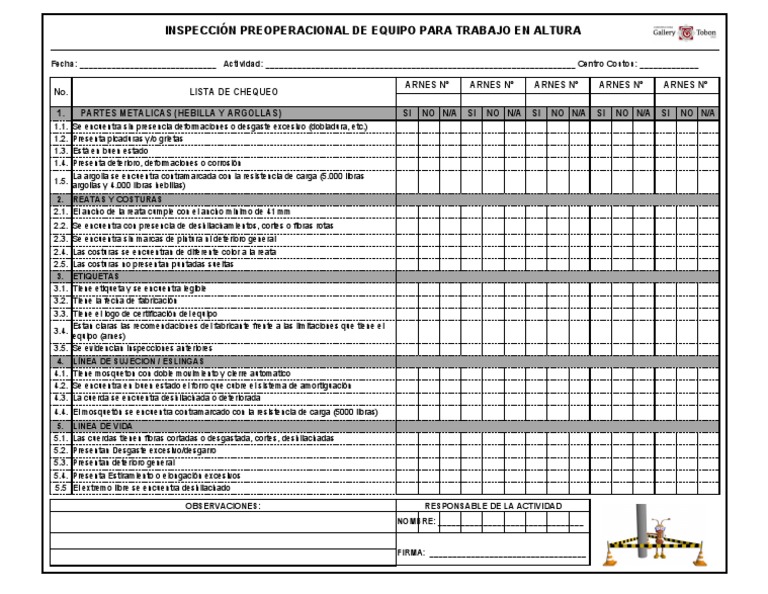 Inspeccion Preoperacional de Equipo para Trabajo en Altura | PDF