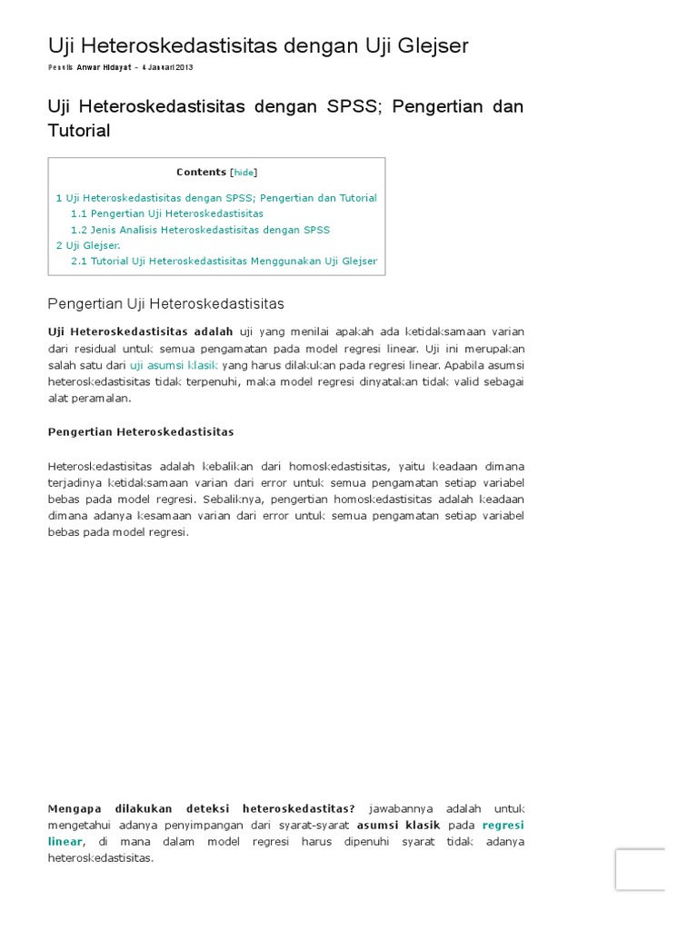 Uji Heteroskedastisitas Dengan Uji Glejser - Uji Statistik | PDF