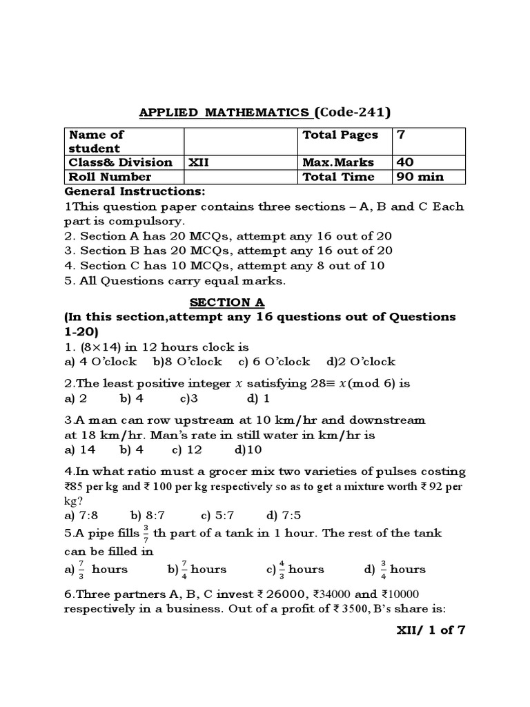 Kms Applied Mathematics Xii | PDF | Normal Distribution | Matrix ...