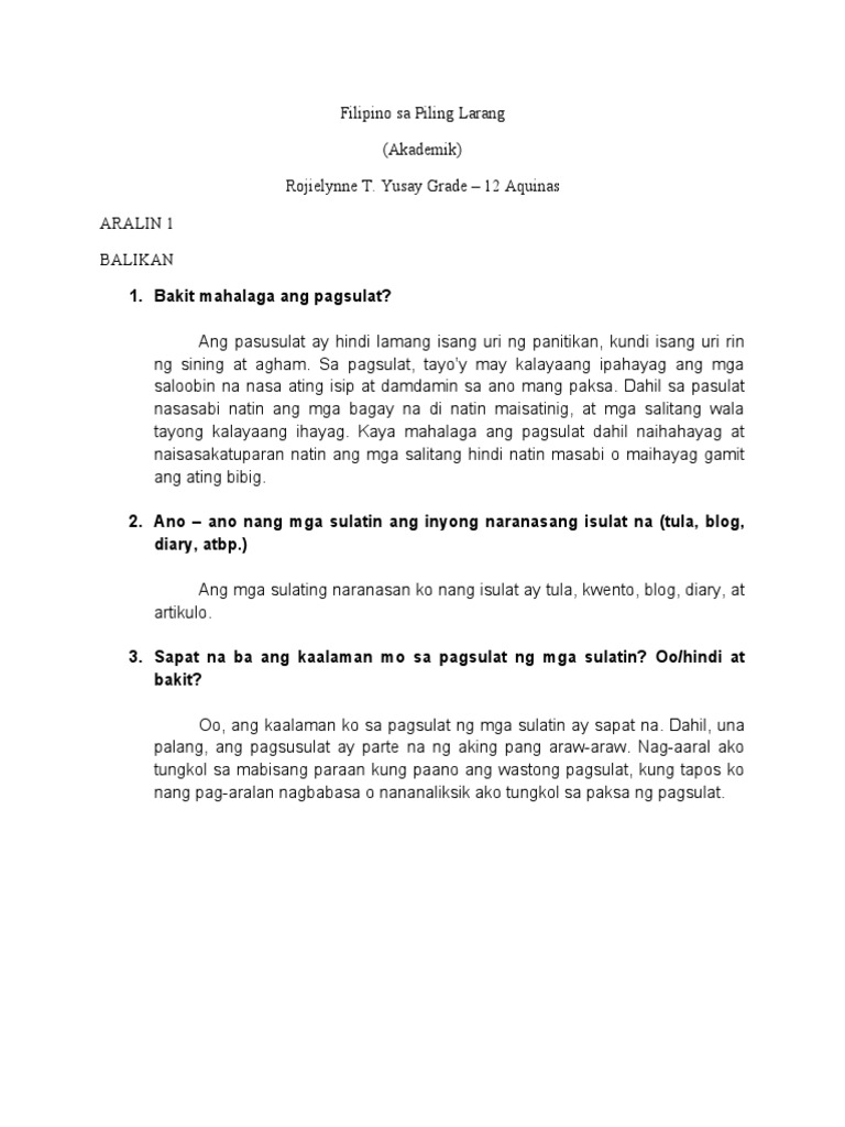 Filipino Sa Piling Larang Module 1 | PDF