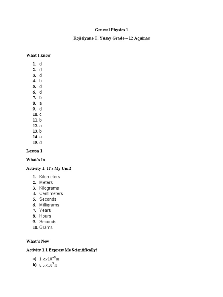 General Physics 1 Module 1 | PDF | Weight | Metrology