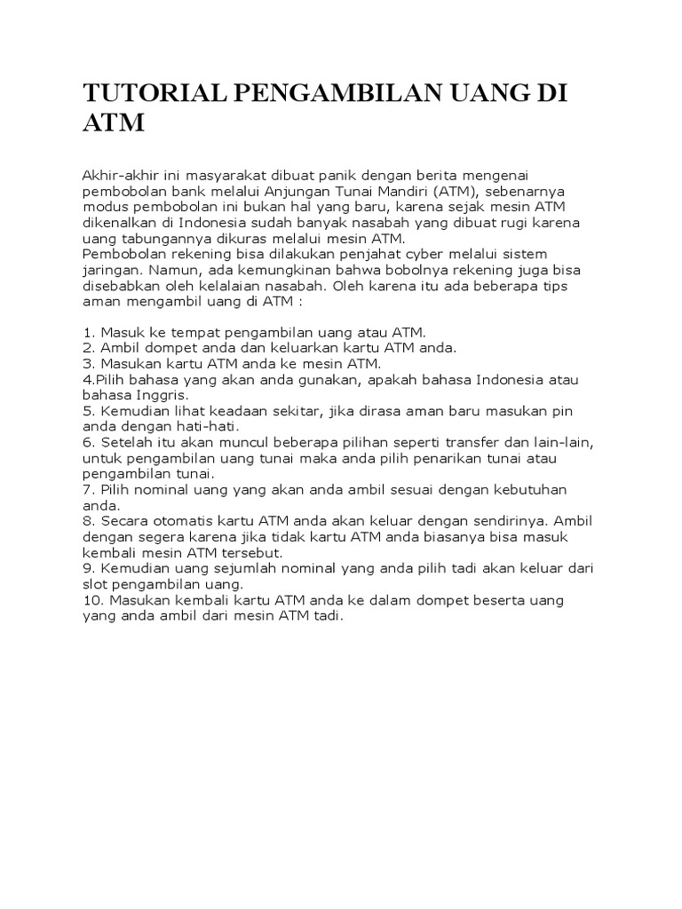 Tutorial Pengambilan Uang Di Atm | PDF