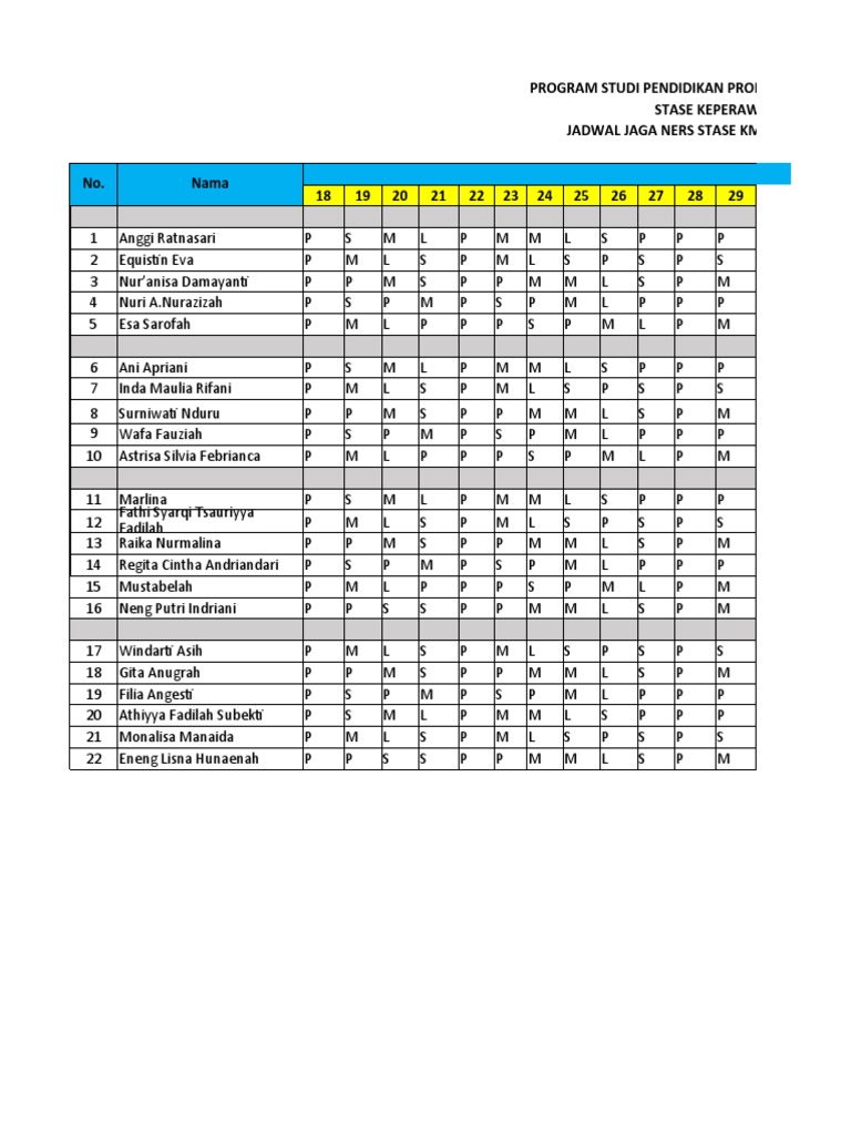 Jadwal Jaga Stase KMB Periode Okt-Nov 2021 | PDF