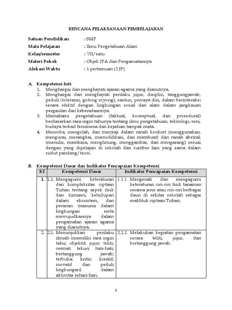Contoh RPP PPK SMP (Not Perfect) | PDF