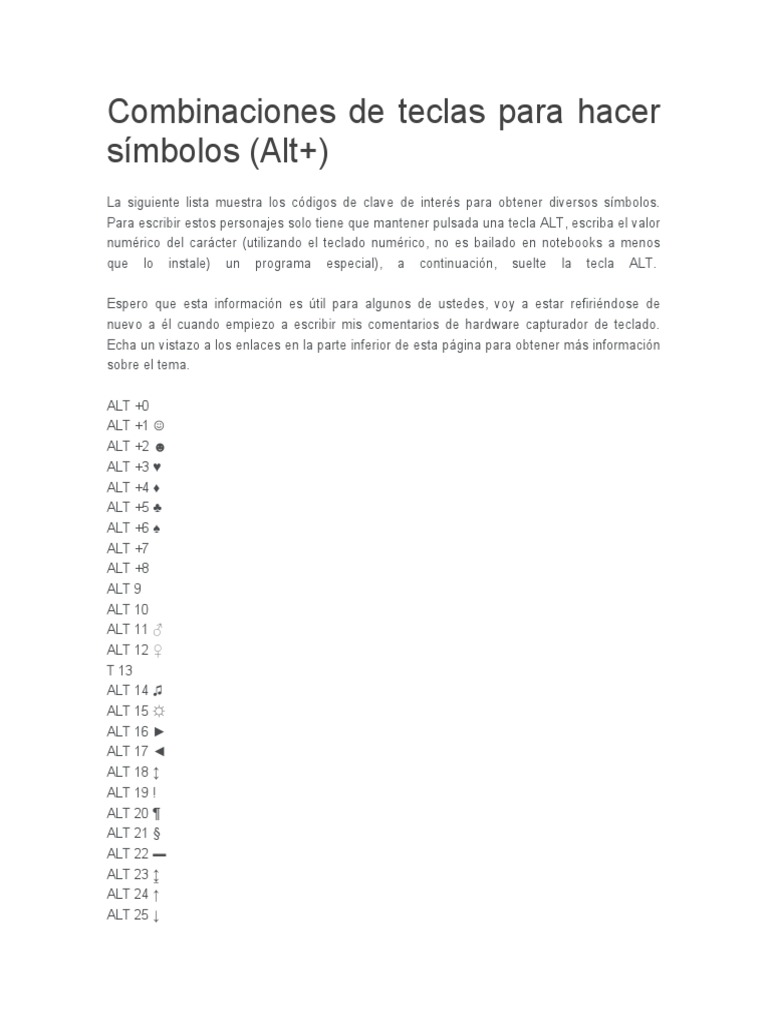 Combinaciones de Teclas para Hacer Símbolos | PDF | Equipo de oficina ...