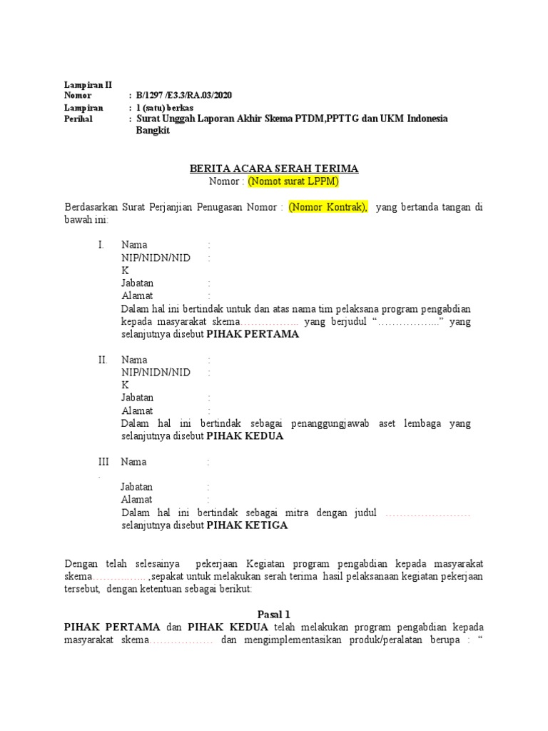Lampiran II Format Berita Acara Serah Terima Barang | PDF