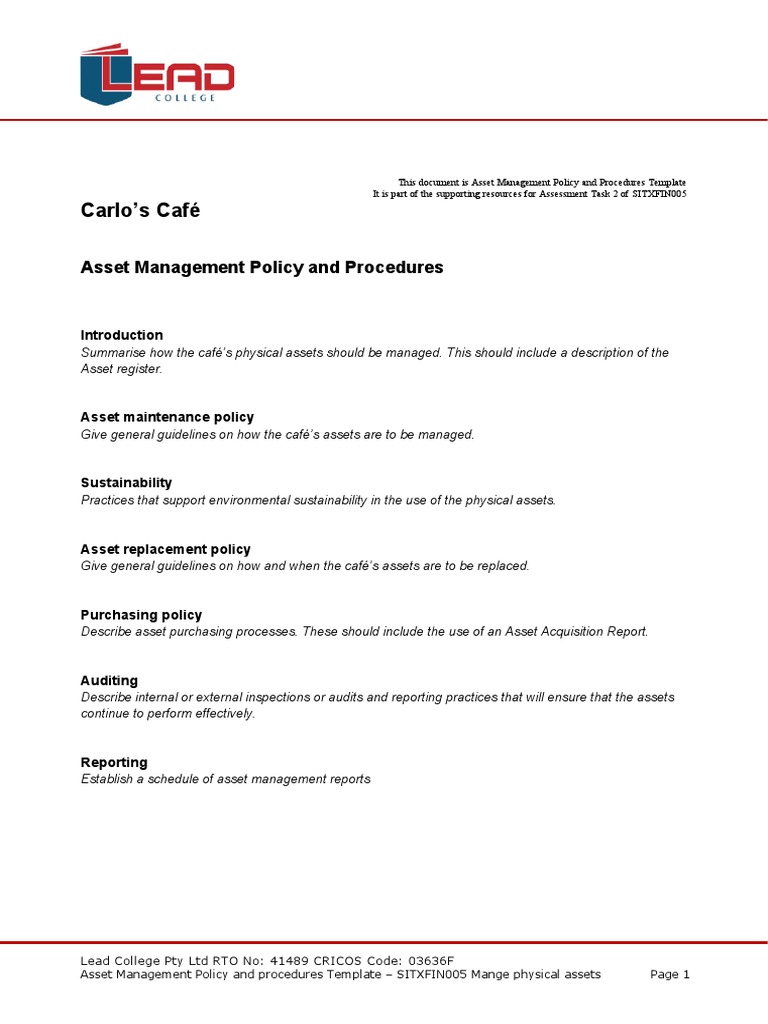 Asset Management Policy and Procedures Template | PDF
