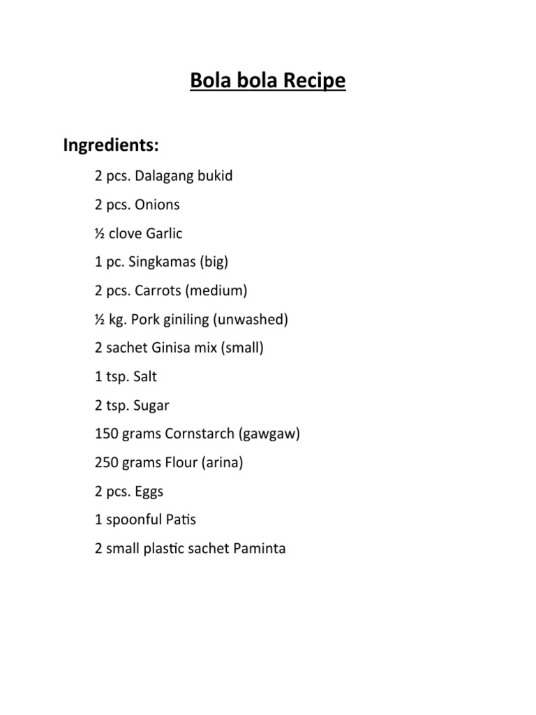 Easy Bola Bola Recipe with Ingredients | PDF