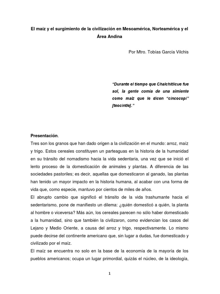 00el Maíz y El Surgimiento de La Civilización en Mesoamérica Final ...