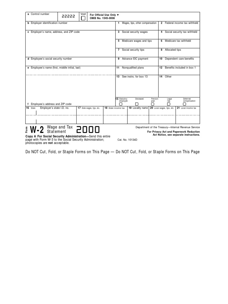 W-2 Wage and Tax Statement Overview | PDF | Irs Tax Forms | Social ...