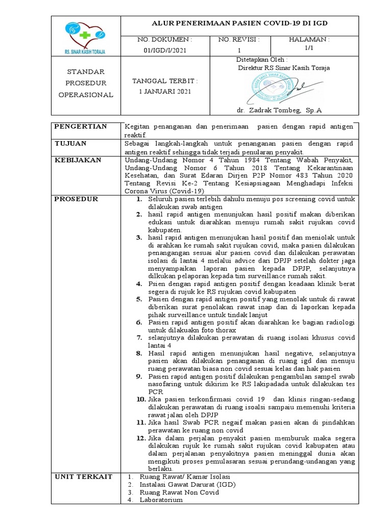Sop Penanganan Pasien Covid 19 | PDF