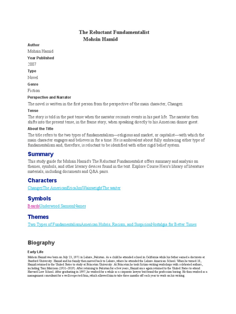 Themes and Summary of The Reluctant Fundamentalist | PDF ...