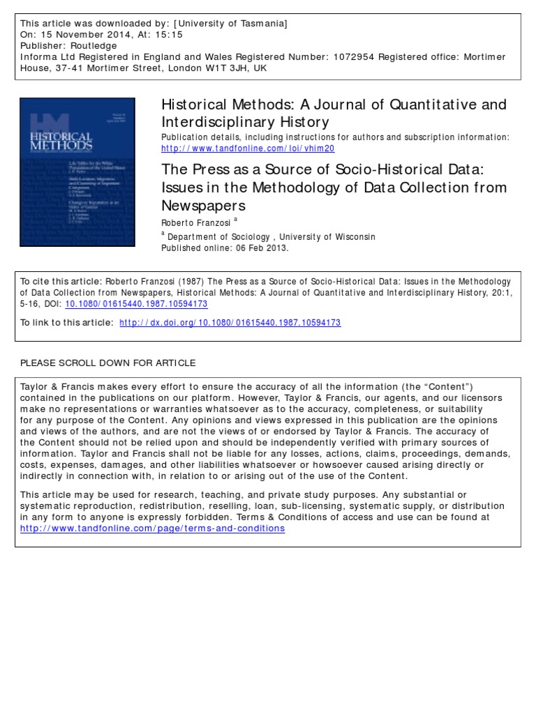Historical Methods: A Journal of Quantitative and Interdisciplinary ...
