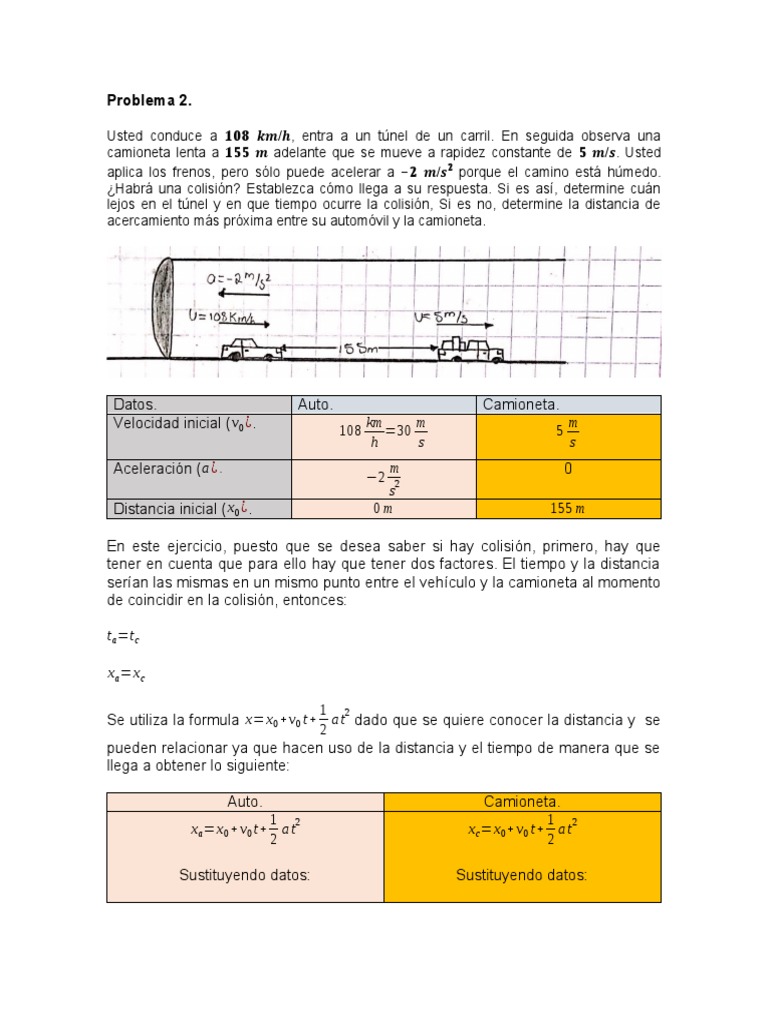 Colisión entre auto y camioneta: análisis y cálculo | PDF | Física