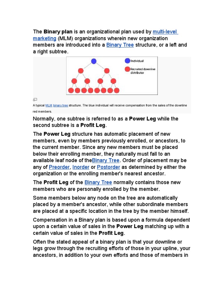 The Binary Plan | PDF | Multi Level Marketing | Market (Economics)