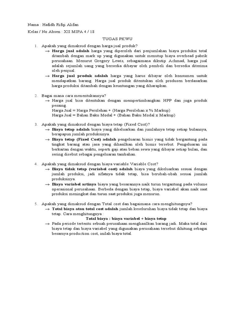 Tugas Pkwu Menentukan Harga Jual Produk | PDF
