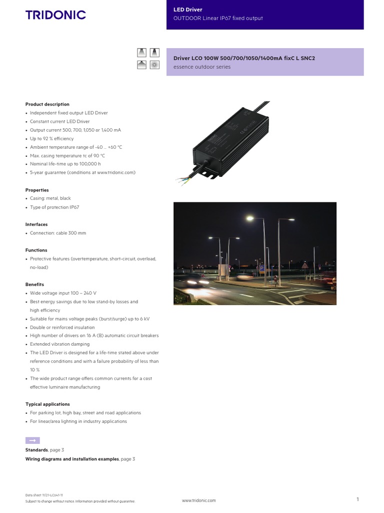 Driver Lco 100W 500/700/1050/1400ma Fixc L Snc2 Essence Outdoor Series | PDF | Electrical Wiring ...
