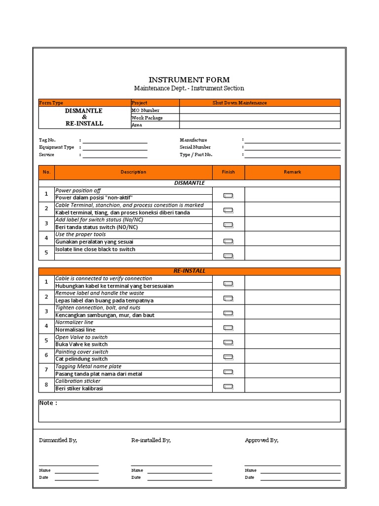 Instrument Form: Dismantle & Re-Install | PDF | Electronics | Metrology