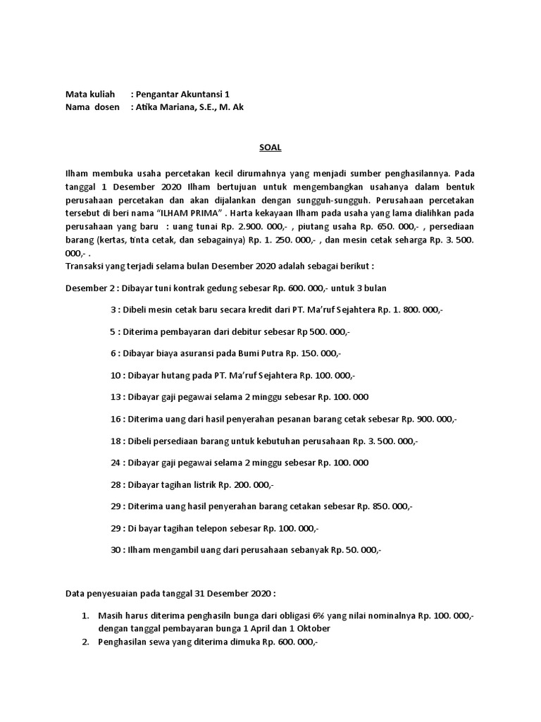 UTS Pengantar Akuntansi | PDF