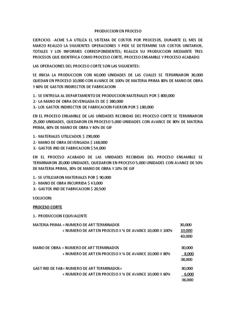 Ejercicio Costos Por Procesos | PDF