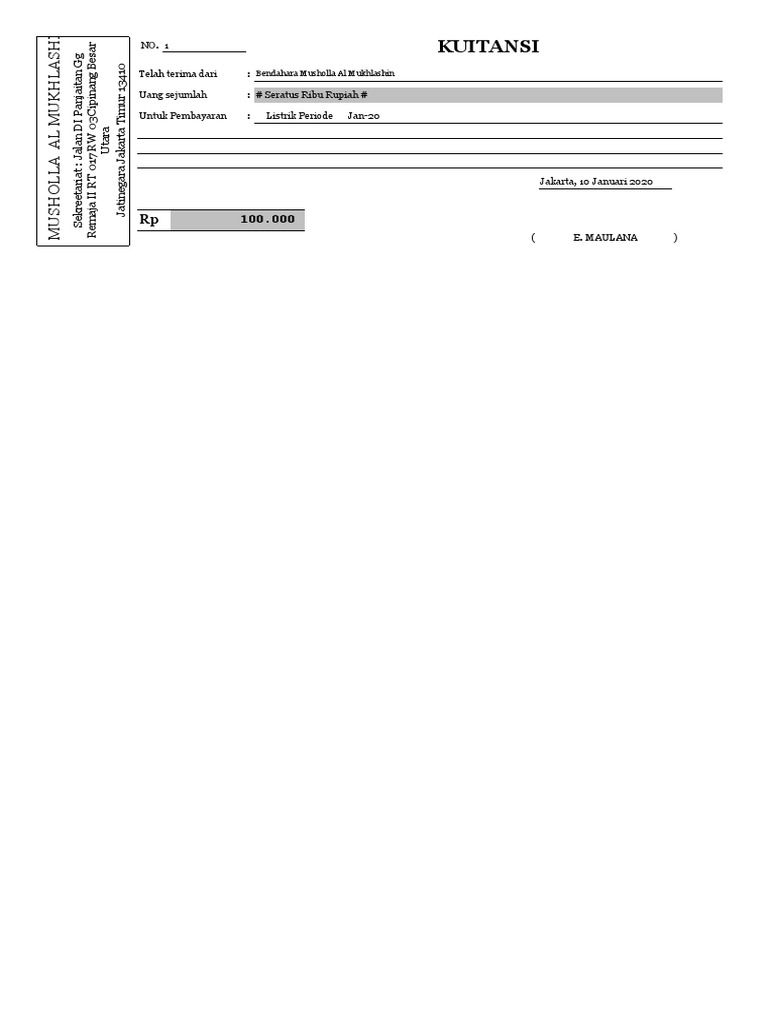 Format Kwitansi Pembayaran Excel | PDF