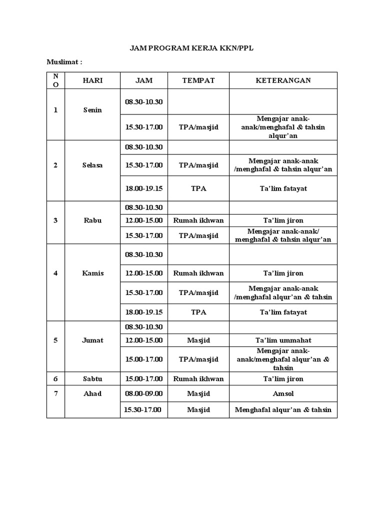 Jam Program Kerja KKN | PDF