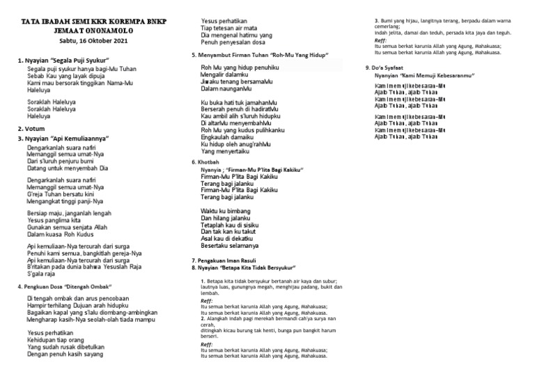 Tata Ibadah Semi KKR Korempa BNKP Jemaat Ononamolo | PDF