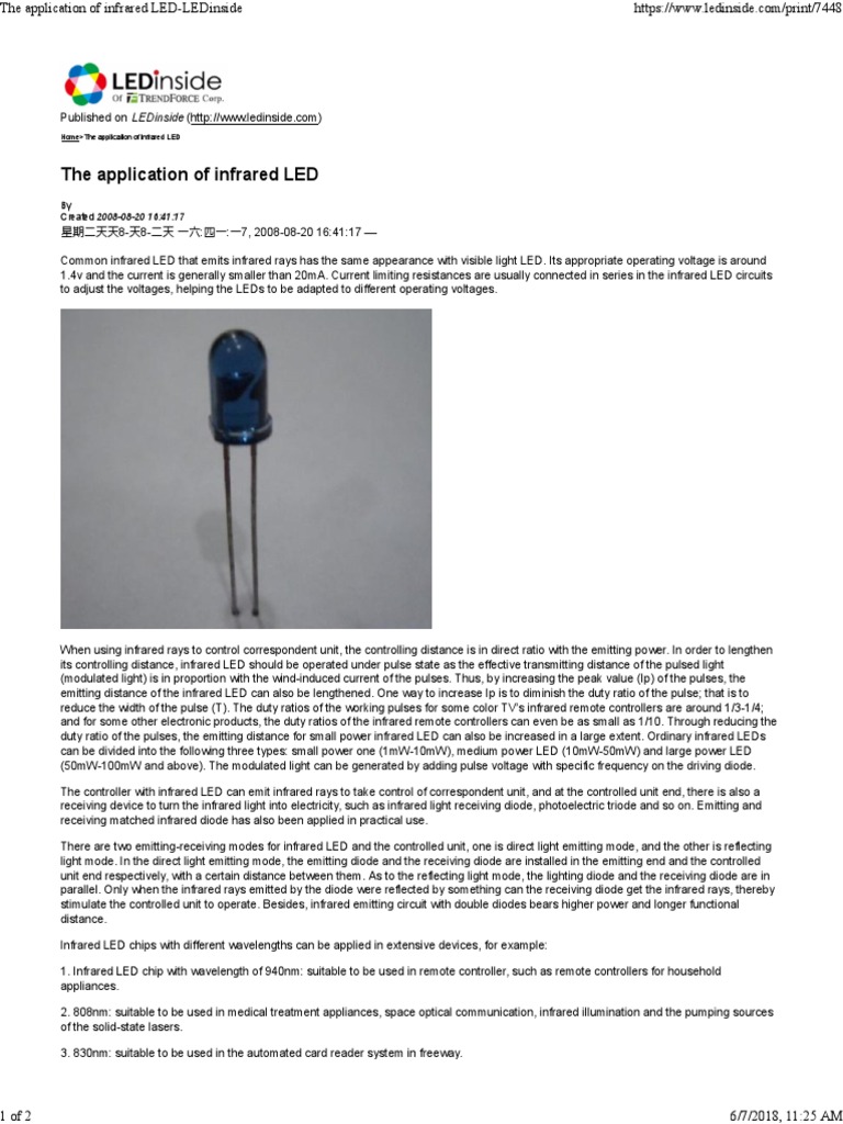 The Application of Infrared LED-LEDinside | PDF | Infrared | Remote Control