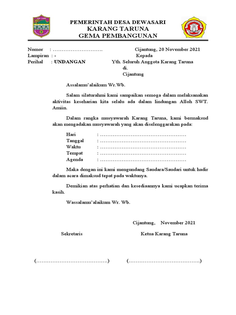 Surat Undangan Rapat Karang Taruna | PDF