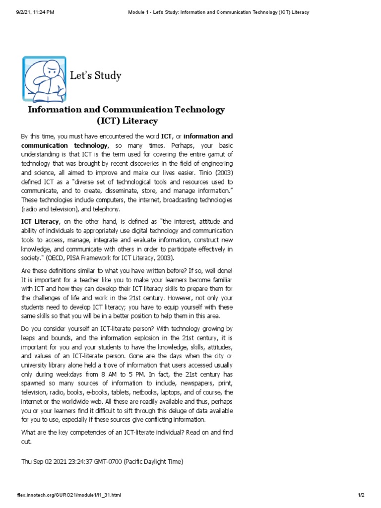 Module 1 - Let's Study - Information and Communication Technology (ICT ...
