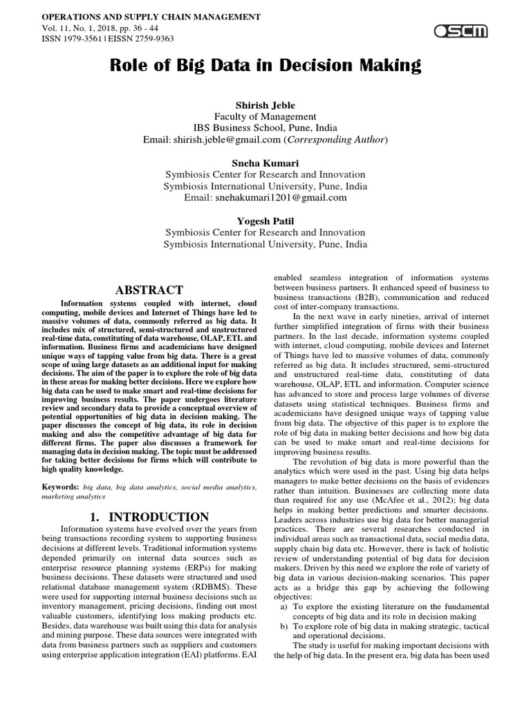 Role of Big Data in Decision Making | PDF | Analytics | Big Data