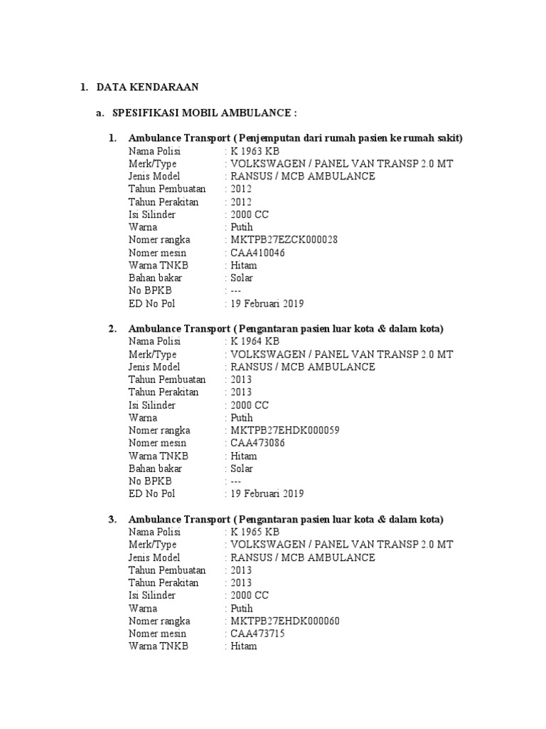 Data Kendaraan RSMR | PDF | Bisnis | Teknologi & Rekayasa