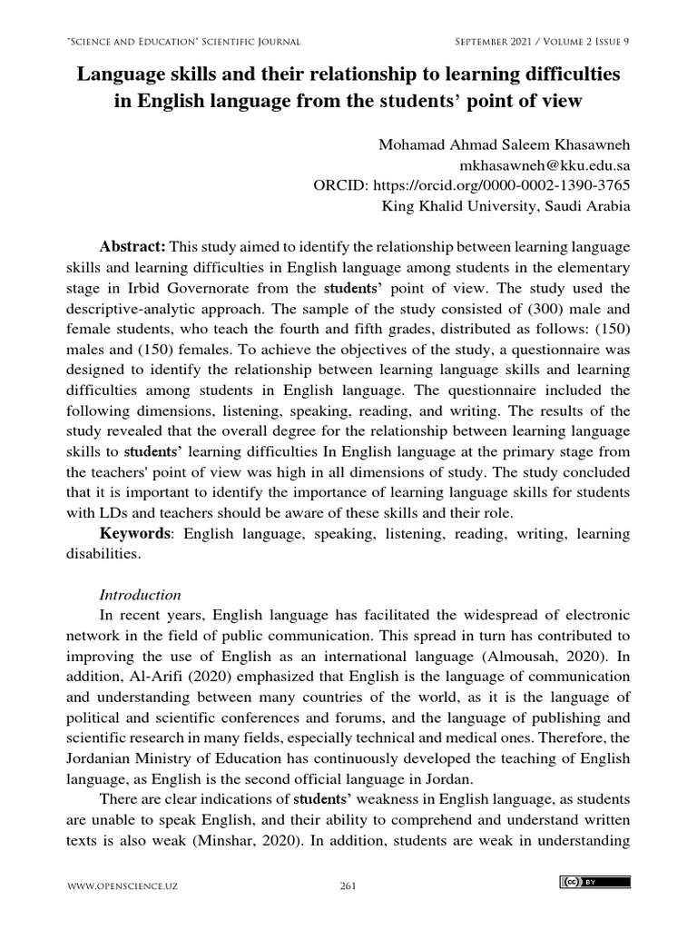 Language Skills and Their Relationship To Learning Difficulties in ...