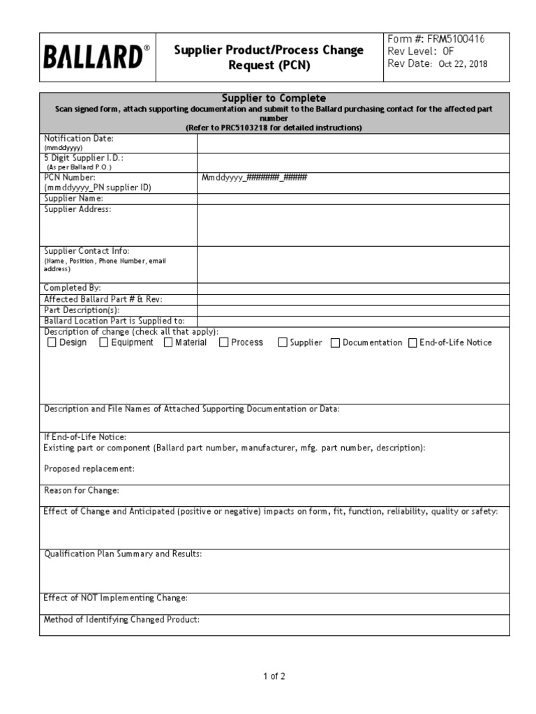 Supplier Product Change Request Form | PDF | Business Process | Supply ...