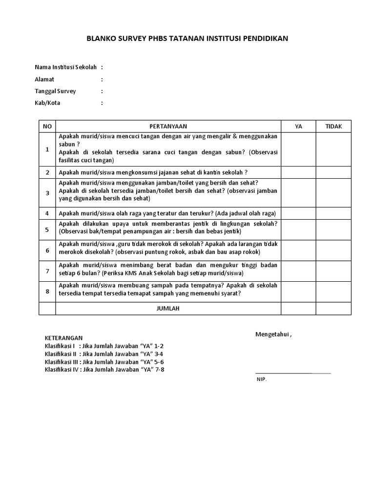 Blanko Survey PHBS Tatanan Institusi Pendidikan | PDF