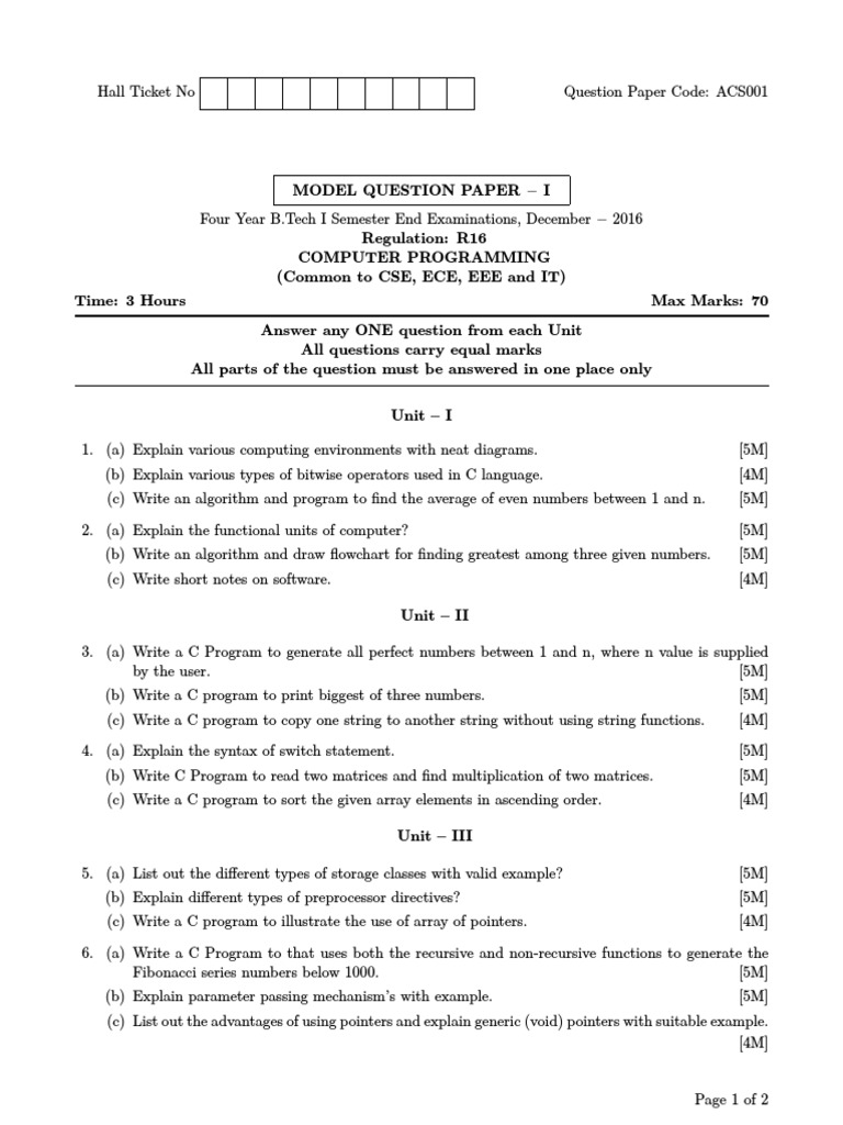 8626computer Programming Model Paper Pdf C Programming Language Pointer Computer 