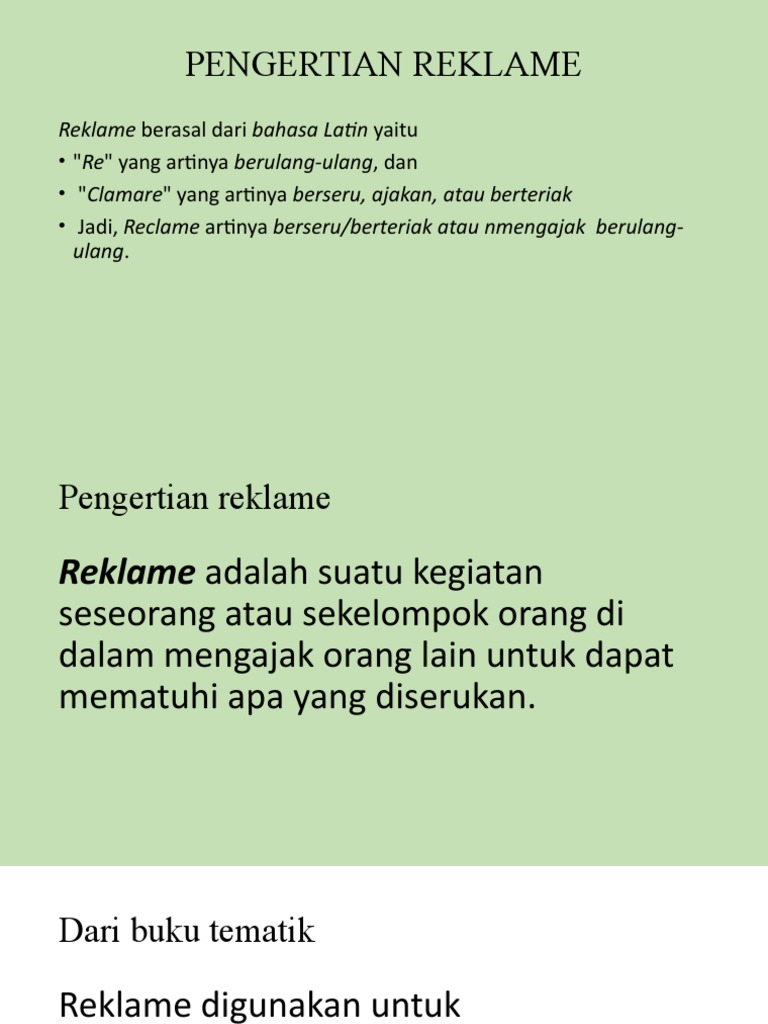 Pengertian dan Jenis Reklame | PDF