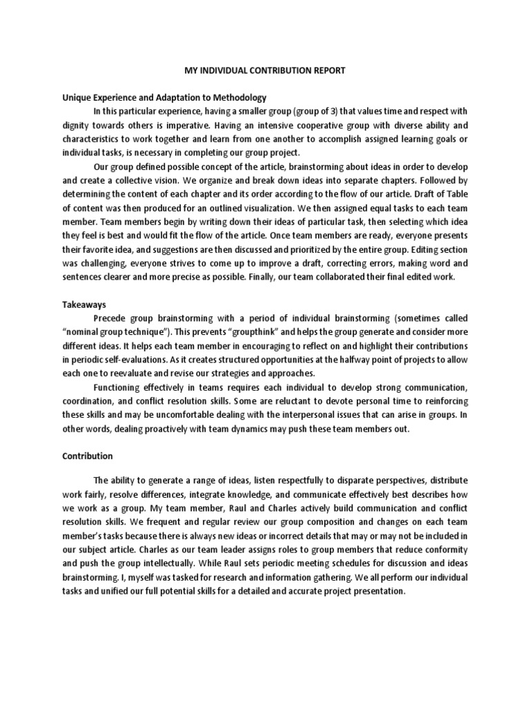 My Individual Contribution Report | Download Free PDF | Brainstorming ...