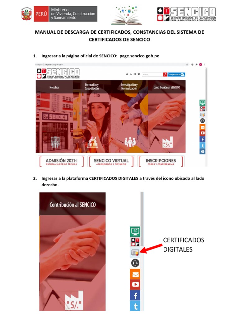 Guía para Descargar Certificados SENCICO | PDF
