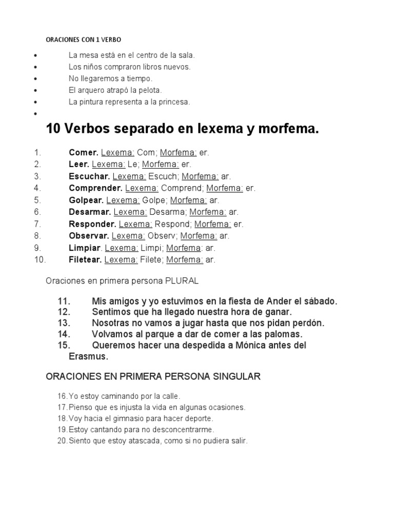 Oraciones Con 1 Verbo Pdf