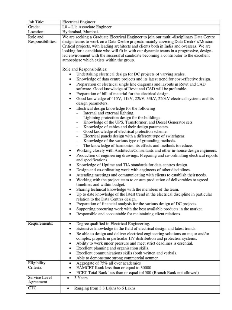 Associate Engineer - Electrical | PDF | Data Center | Design