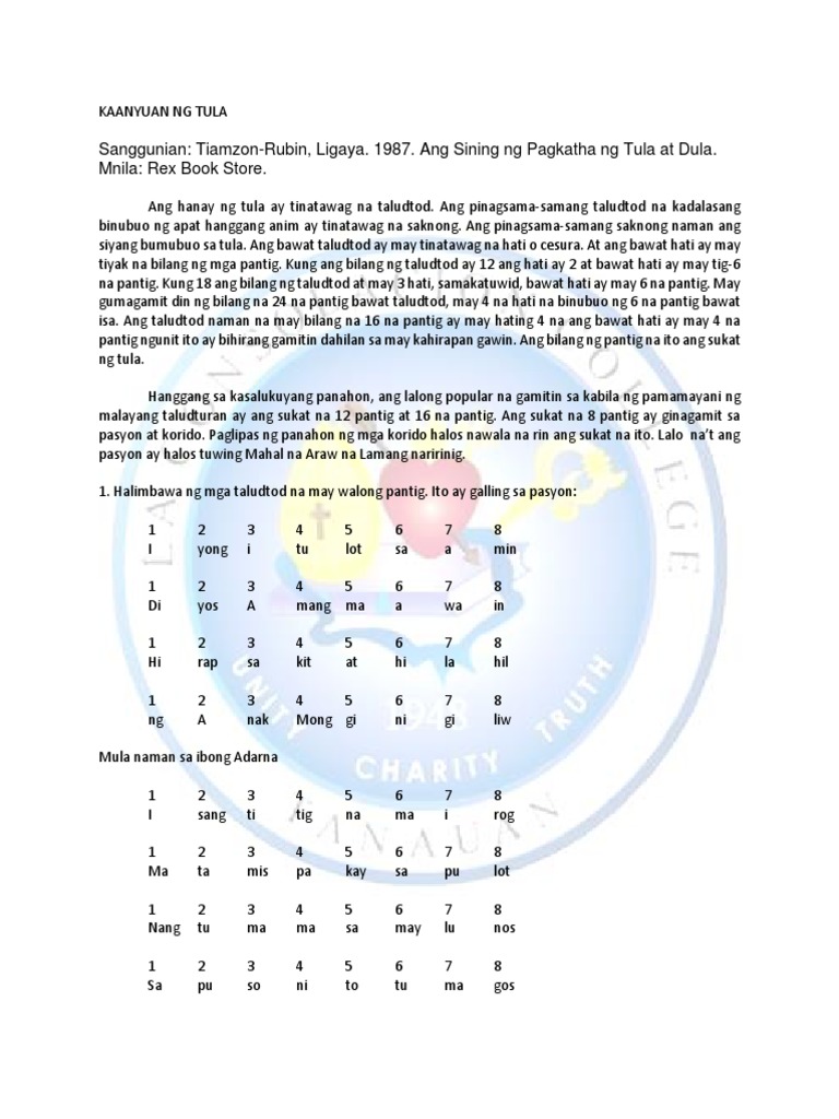 Lesson 4-5 KAANYUAN NG TULA, ANG TUGMA AT MALAYANG TALUDTURAN | PDF