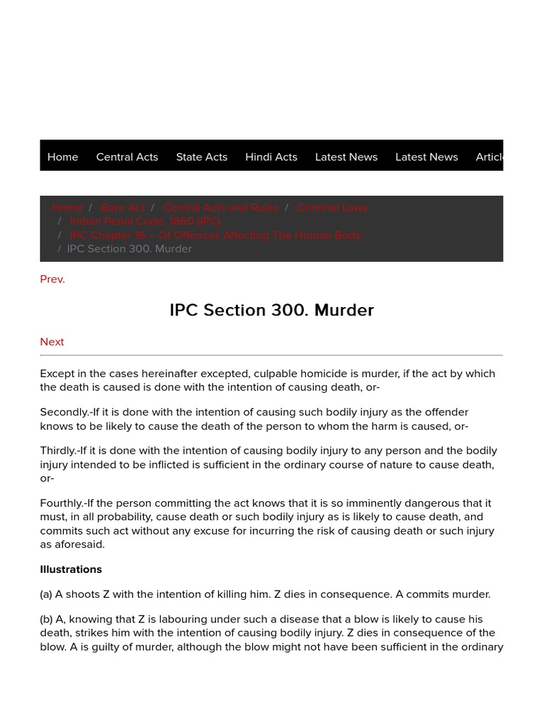 Indian Penal Code (IPC) Section 300 For Murder - LatestLaws | PDF ...