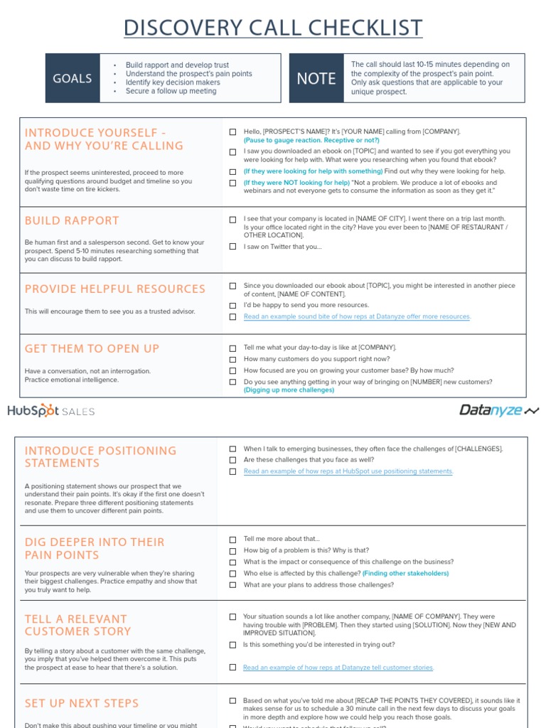 Discovery Call Checklist: Goals | PDF | Psychological Concepts | Cognition