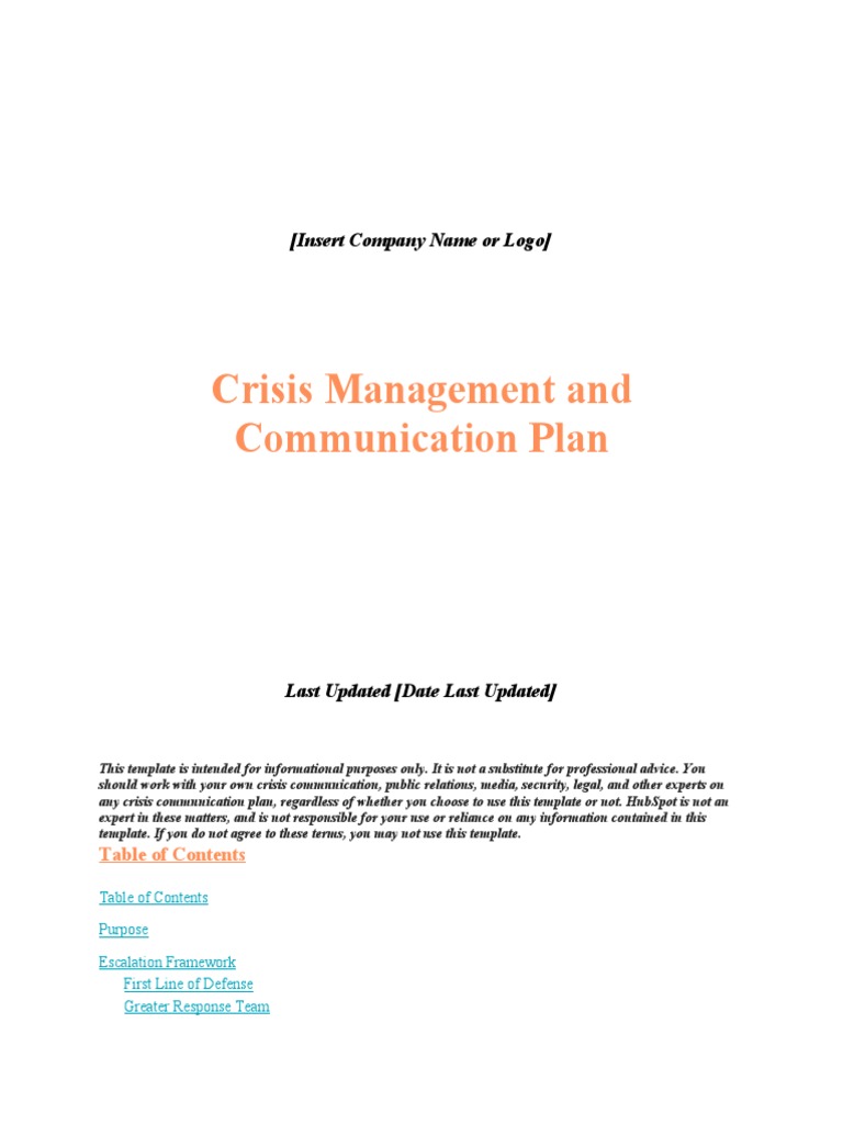 Crisis Management Plan Template | PDF | Crisis Management | Marketing