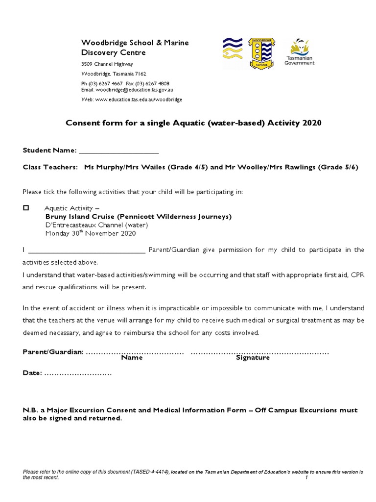 2020 Consent-Form-Aquatic Bruny Island Cruise | PDF