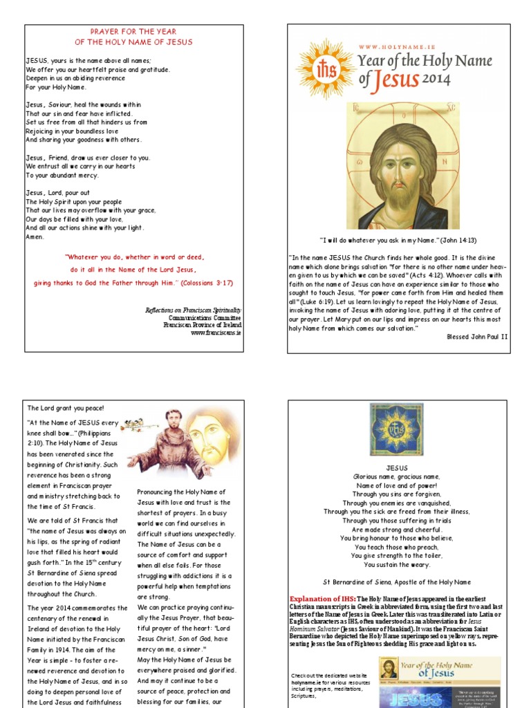 Prayer For The Year of The Holy Name of Jesus | PDF | Jesus | Religious ...