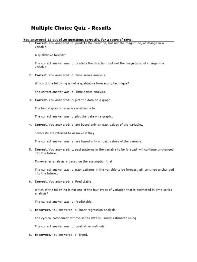 Multiple Choice Quiz Forecasting | PDF | Forecasting | Time Series